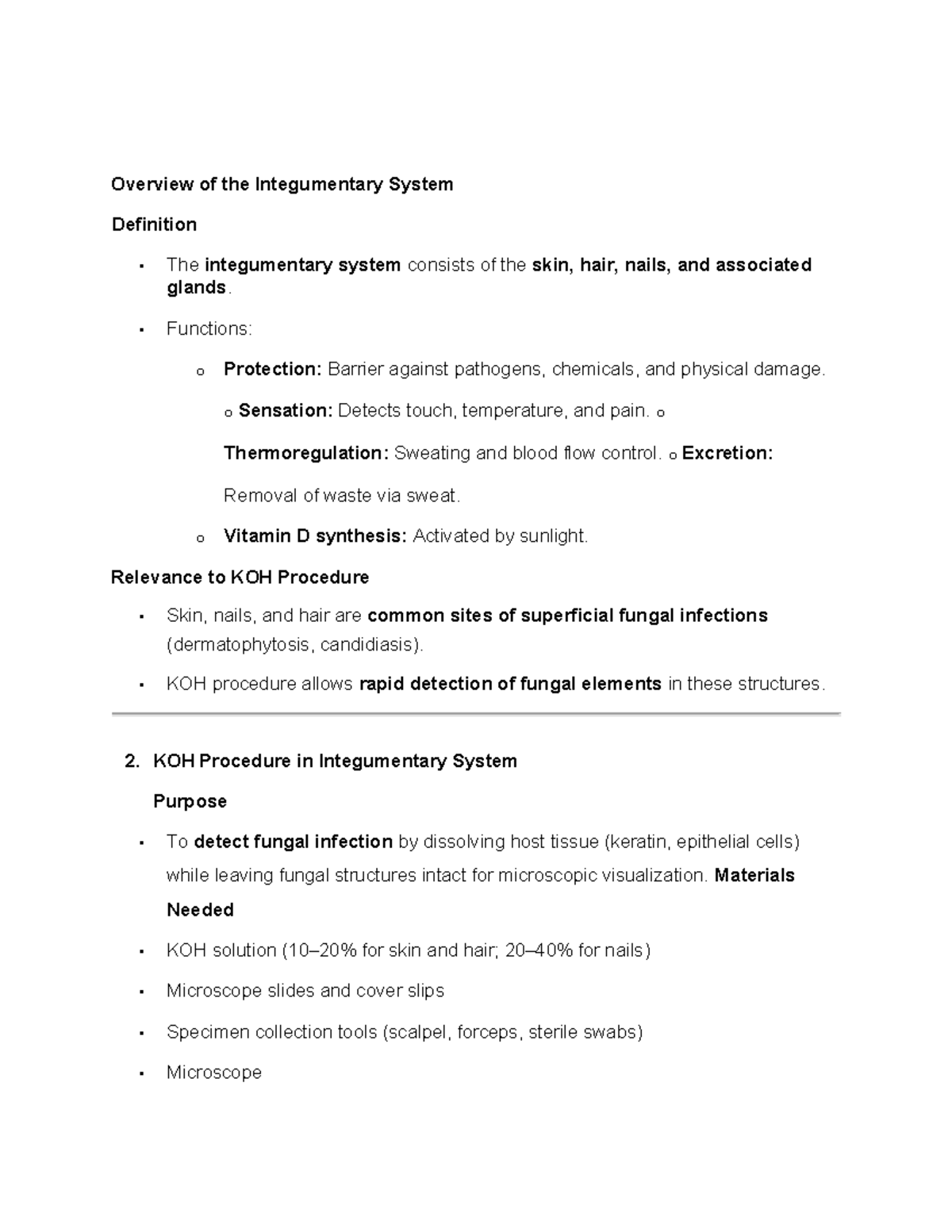 HAP 101: Overview of Integumentary System & KOH Procedure - Studocu