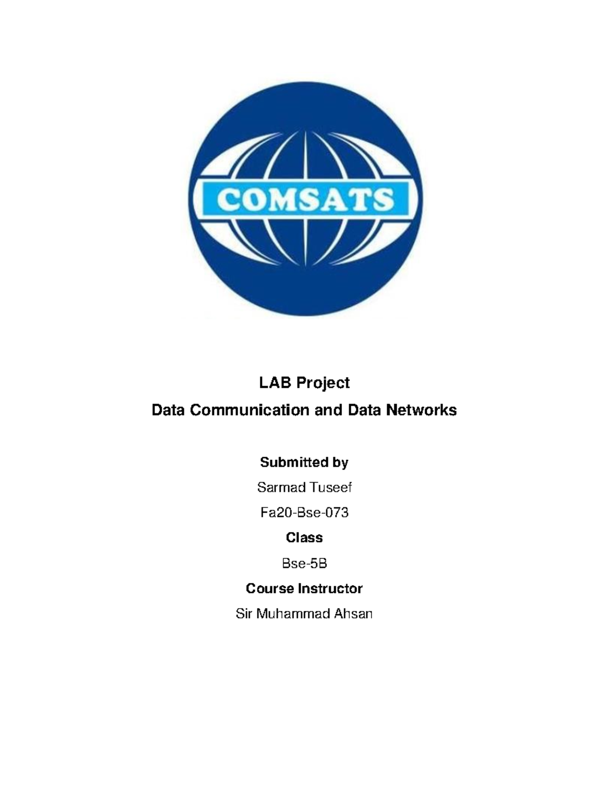 Fa20-BSE-5B LAB Project: Data Communication & Network Configurations - Studocu