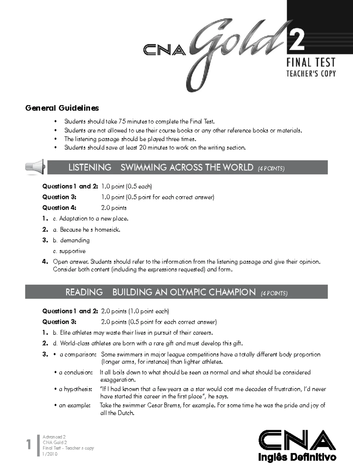 Master in English 1 - Midterm Written Test Type A - Answer Key - Studocu