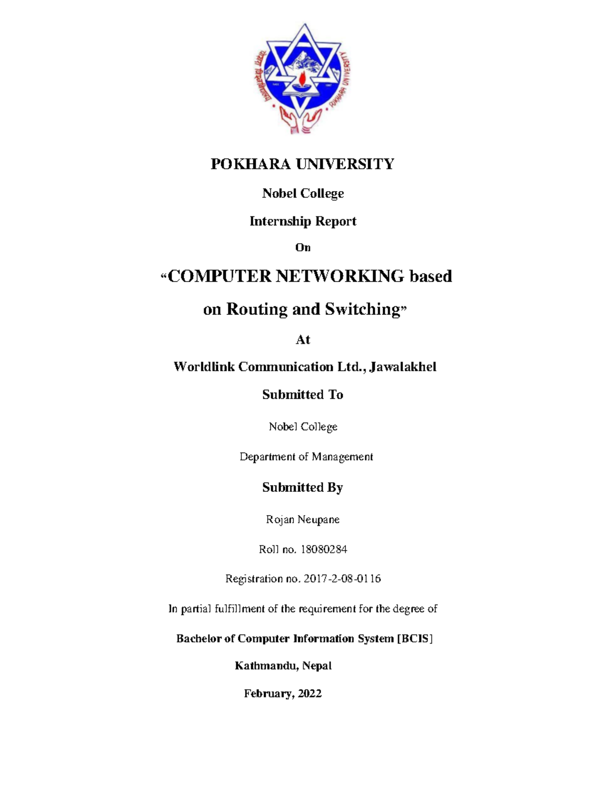 Internship Report on Computer Networking and Implementation - BCIS ...