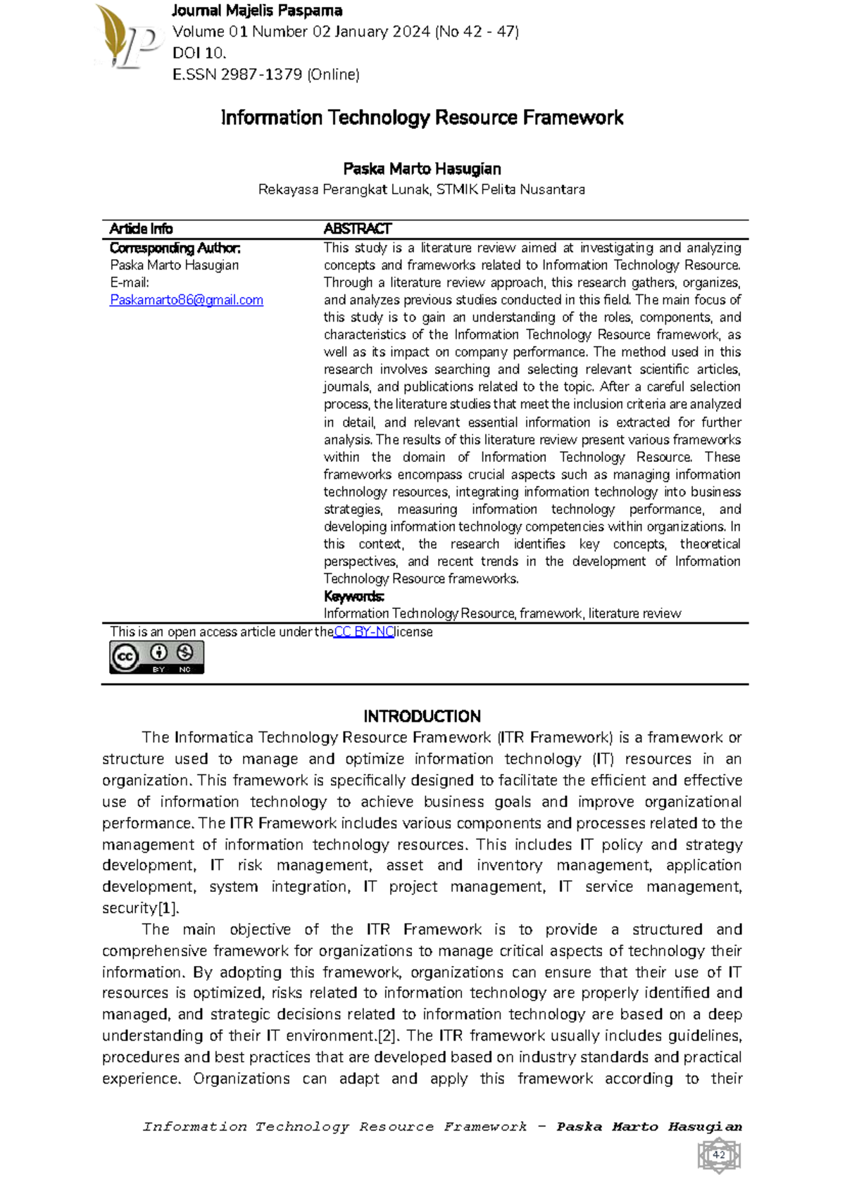 Literature Review on Information Technology Resource Framework (ITR ...