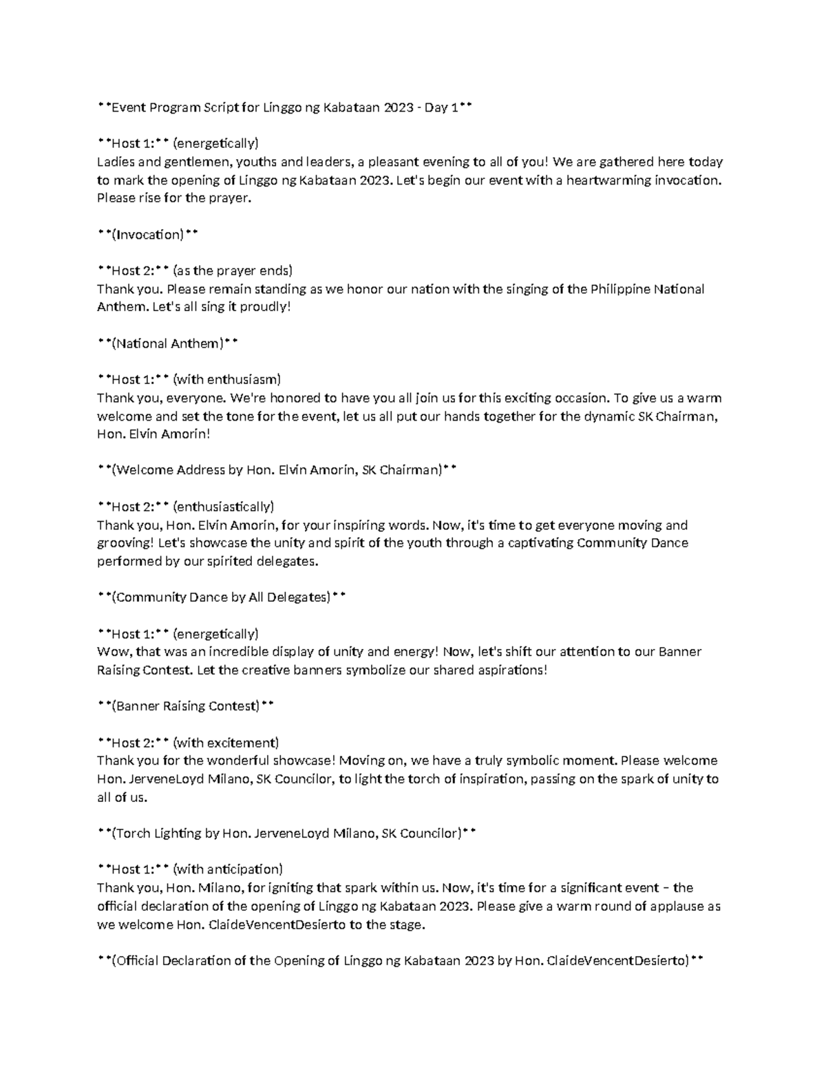 Event Program Script for Linggo ng Kabataan 2023 - Day 1 Highlights ...