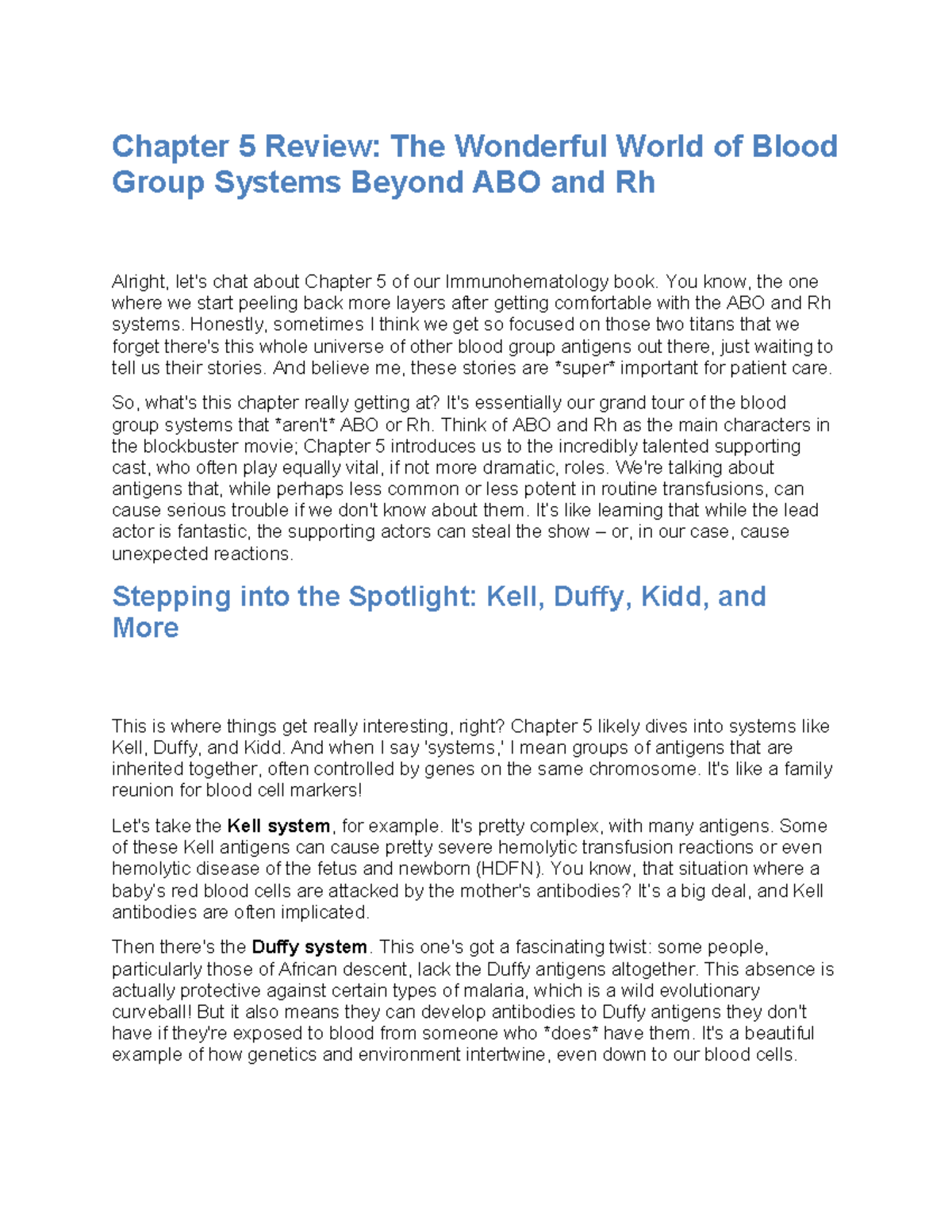 Chapter 5 Review: Exploring Blood Group Systems Beyond ABO & Rh - Studocu
