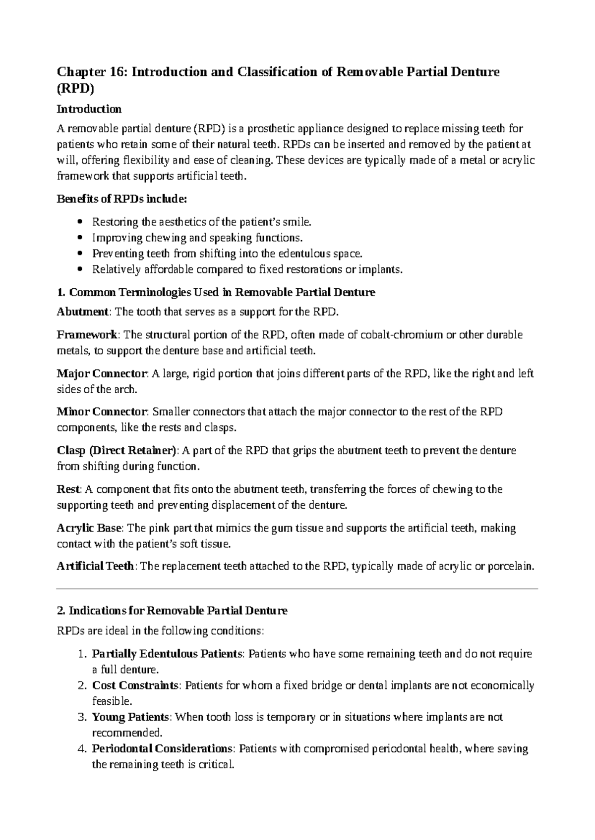 RPD Lecture Notes 1: Classification & Design of Removable Partial ...
