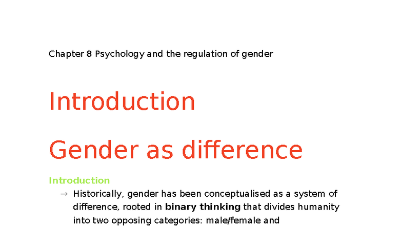Chapter 8 - Critical Psychology: Gender, Binarism, and Inequality - Studocu