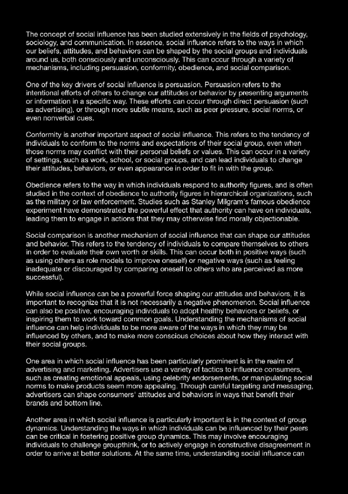Social Influence - Comprehensive Essay Analysis - Studocu