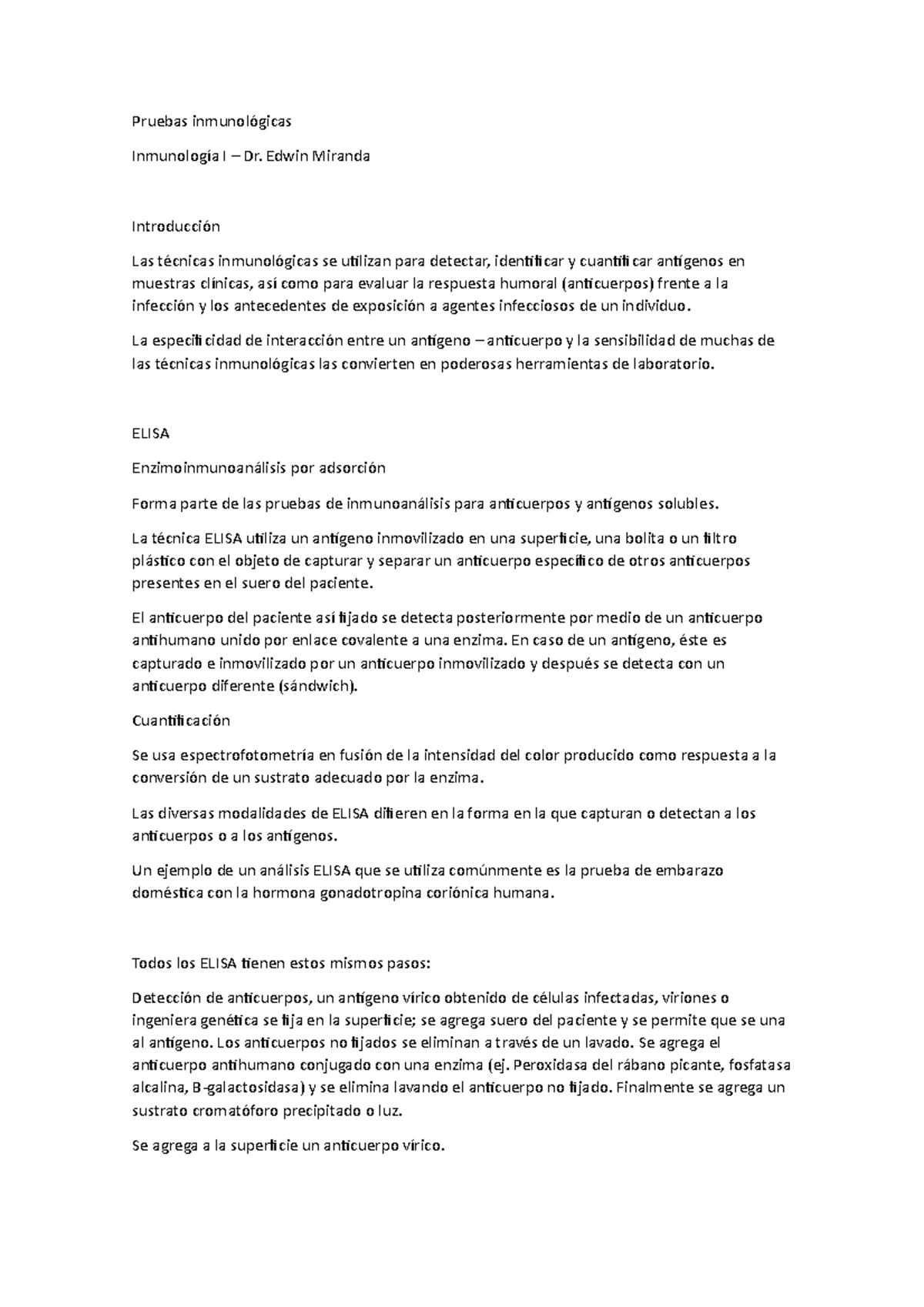 Pruebas Inmunológicas: Tipos y Efectividad en Inmunología I - Studocu