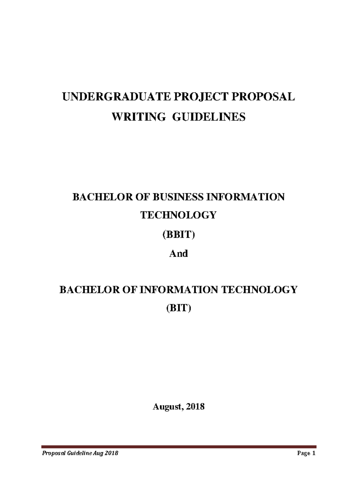 BBIT & BIT Project Proposal Writing Guidelines - August 2018 - Studocu