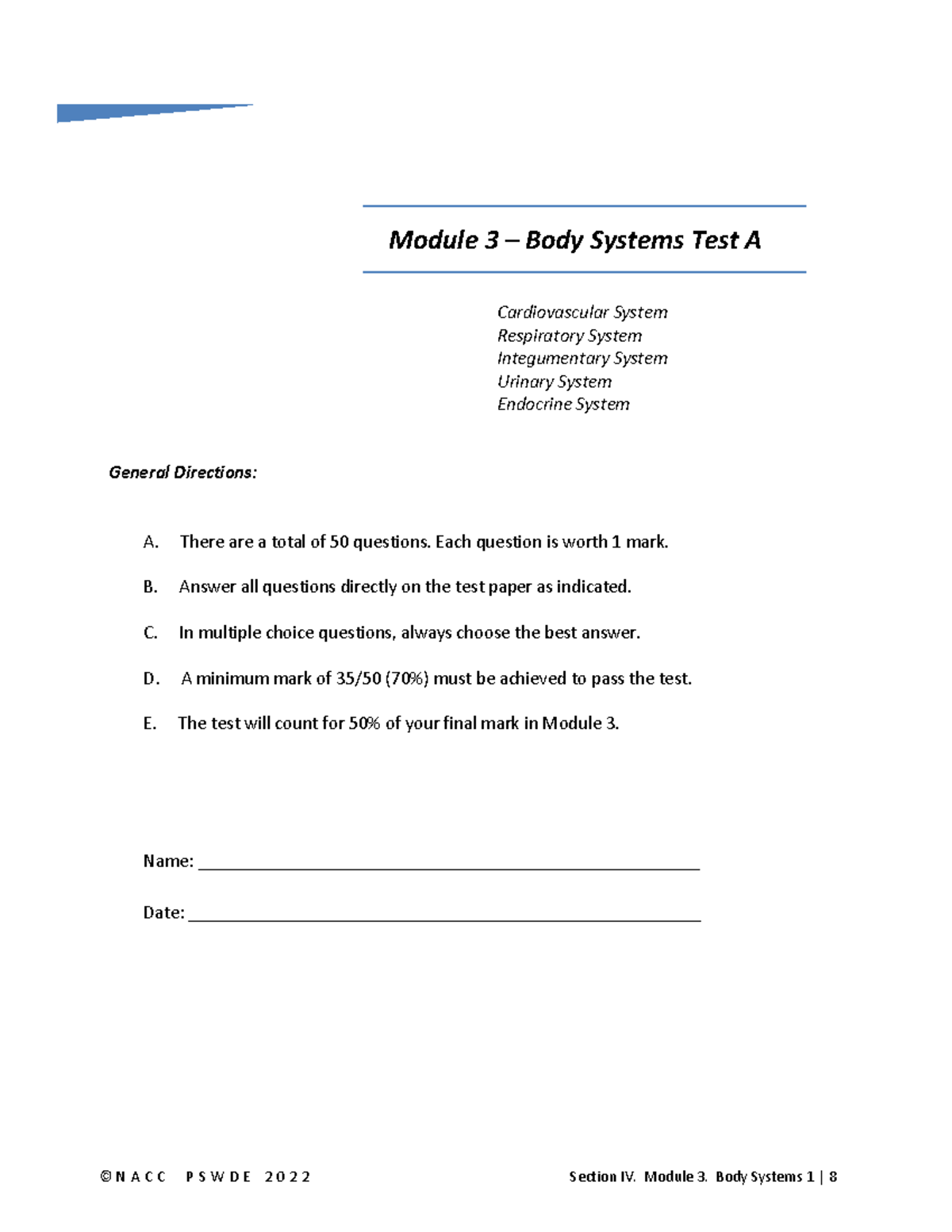 IV-4 Test - Module 3: Body Systems Assessment (A) - Studocu
