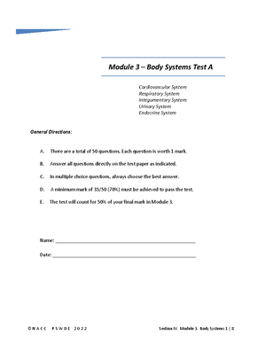 IV-4 Test - Module 3 Body Systems (B) - Module 3 – Body Systems Test B ...