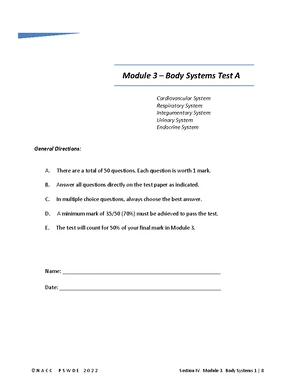 IV-4 Test - Module 3 Body Systems (B) - Module 3 – Body Systems Test B ...