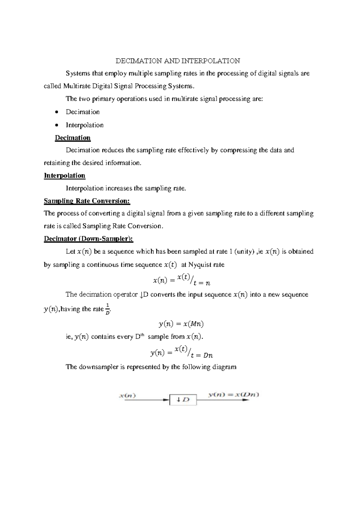 Multirate DSP: Decimation & Interpolation Concepts - TY B.Tech Notes ...