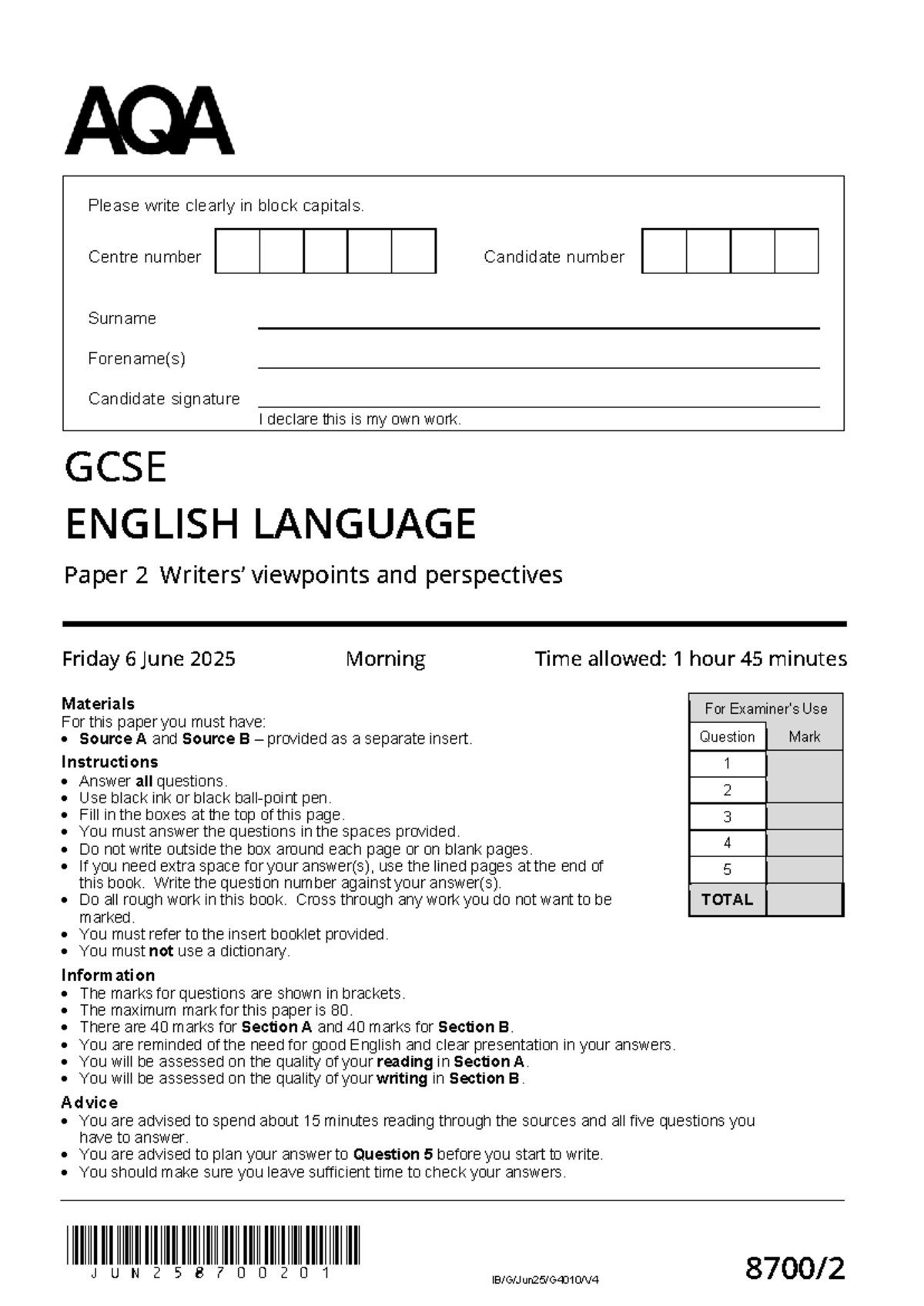2025 GCSE ENGLISH LANGUAGE Paper 2: Viewpoints & Perspectives - Studocu