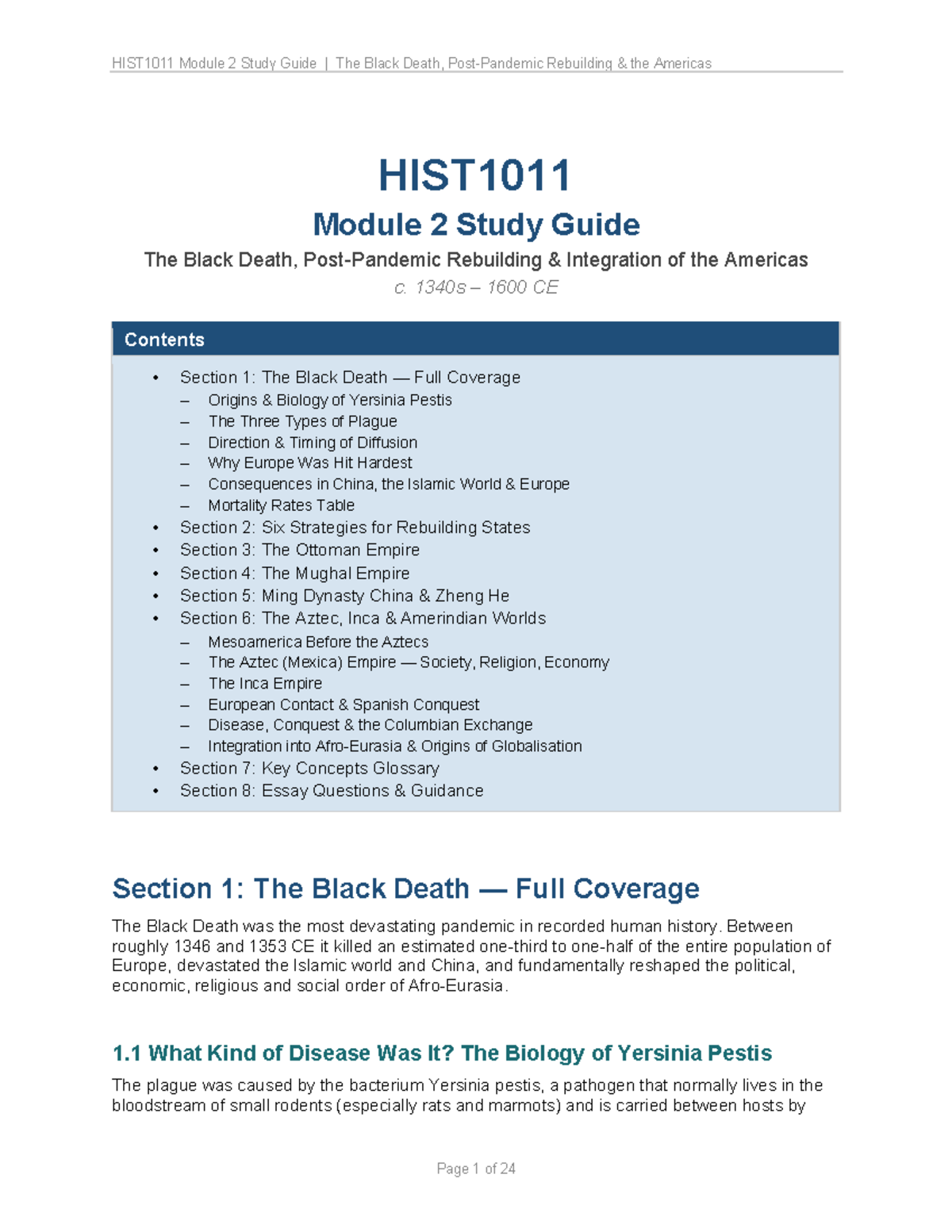 HIST1011 Module 2 Study Guide: The Black Death & Americas Rebuilding ...