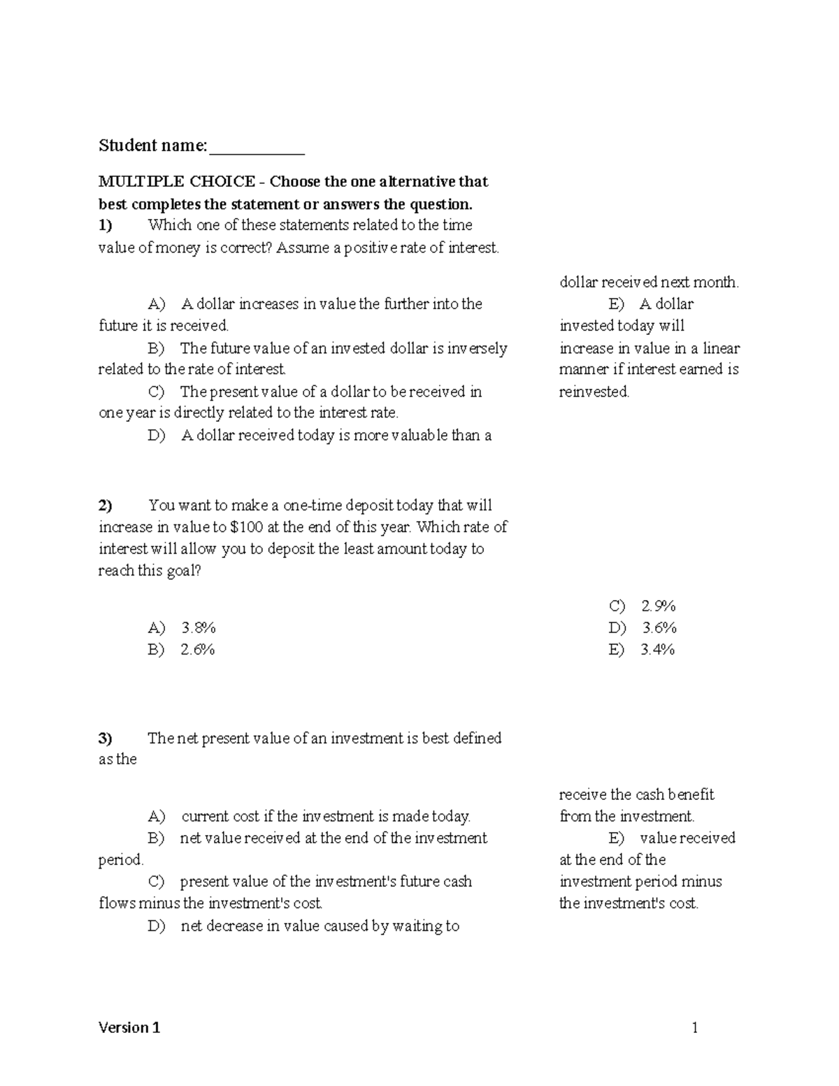 Chapter 04 Test Bank - Static version 1 - Student name ...