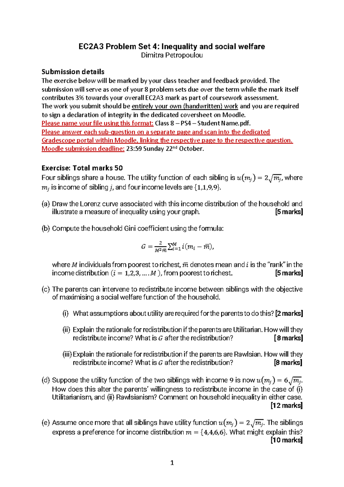 EC2A3 Problem Set 4: Inequality & Social Welfare Analysis - Studocu