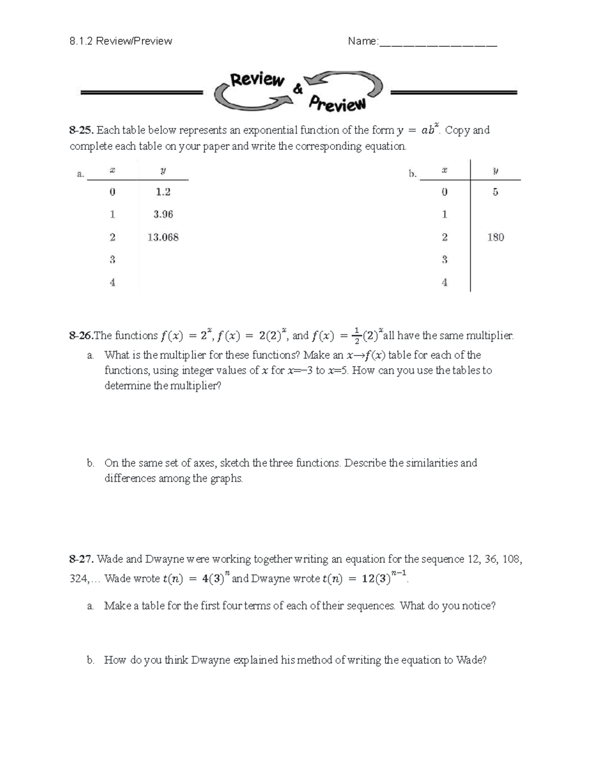 Exponential Functions & Sequences: Math 8 Notes - Studocu