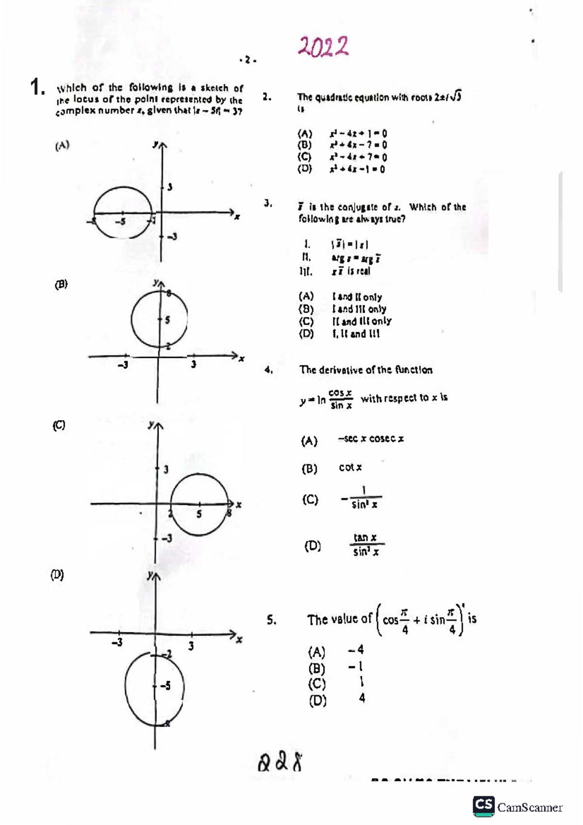 CAPE Pure Mathematics U2 P1 2022 Exam Review Notes - Studocu