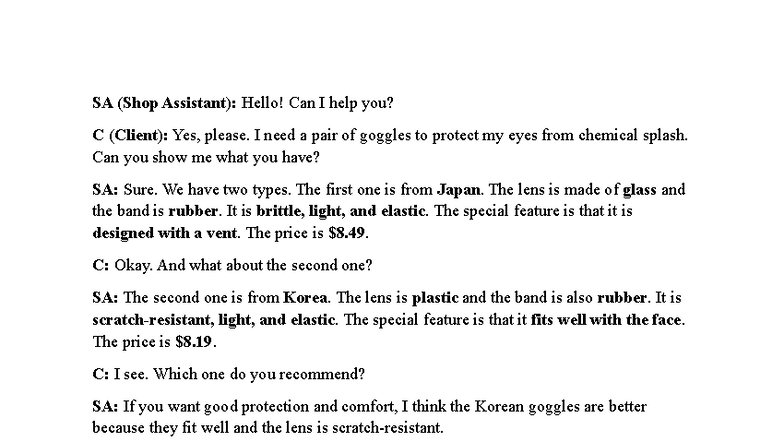 Speaking Unit 3: Shop Assistant and Client Dialogue - Studocu