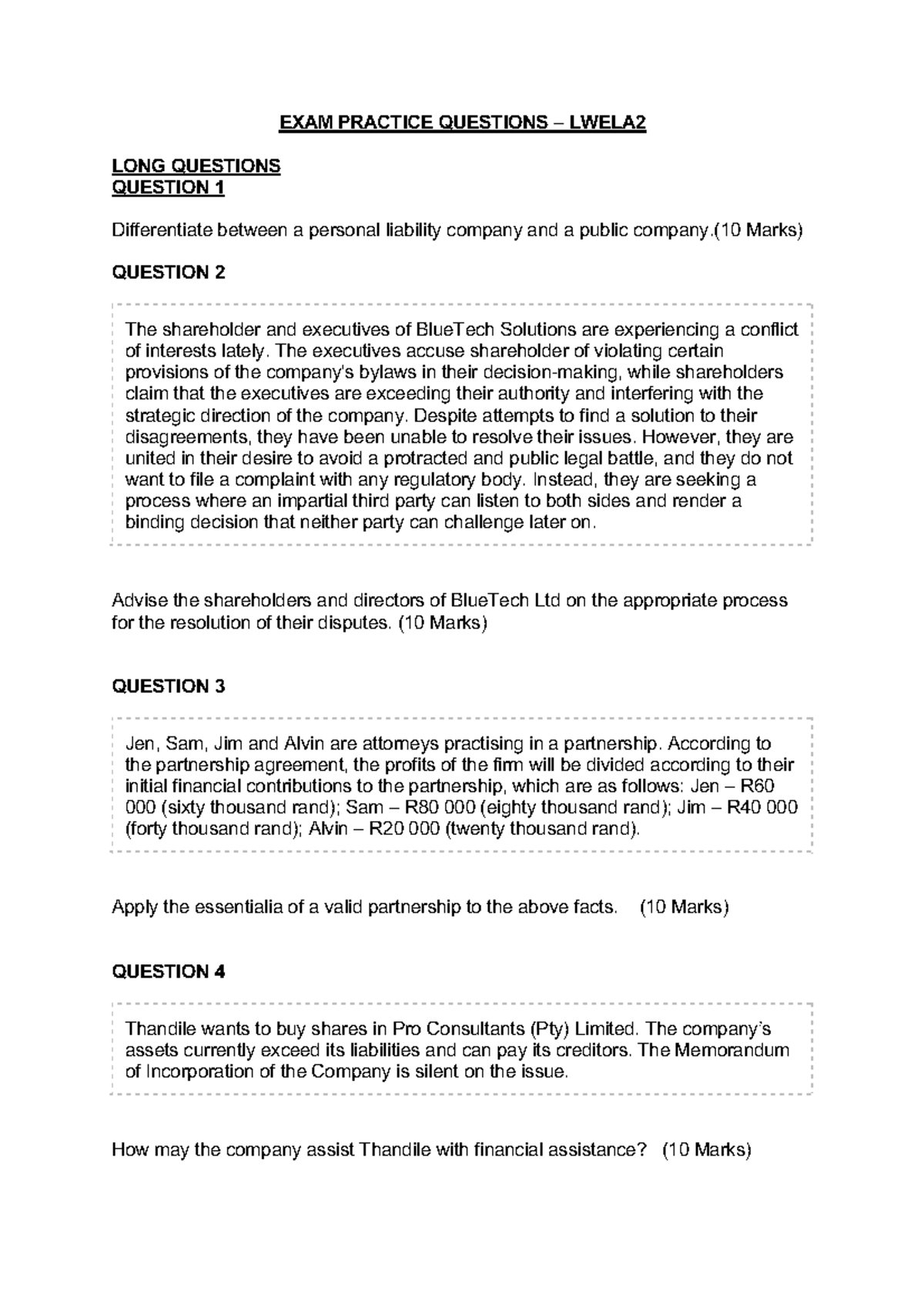 Exam Preparation document - EXAM PRACTICE QUESTIONS – LWELA LONG ...