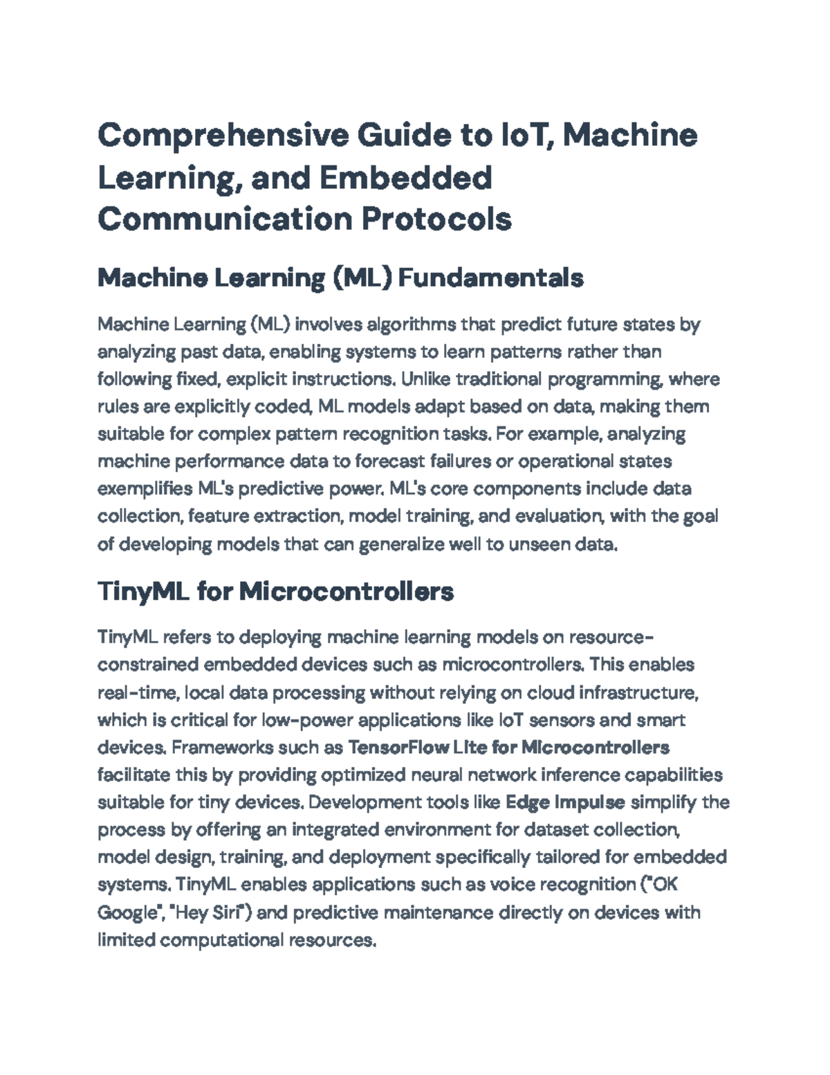 Comprehensive Guide to IoT, ML Applications & Embedded Protocols - Studocu