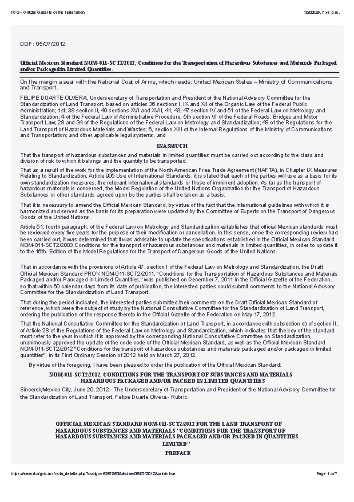 NOM-011-SCT2 2012: Updated Standards for Transporting Hazardous ...