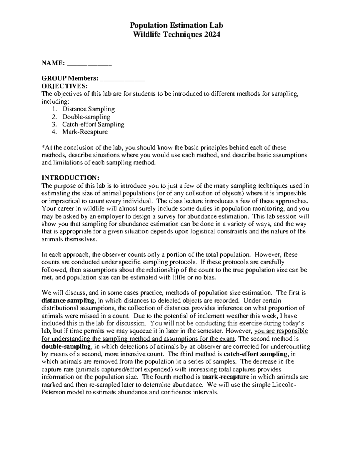Lab Pop Estimation In Doors - Population Estimation Lab Wildlife ...