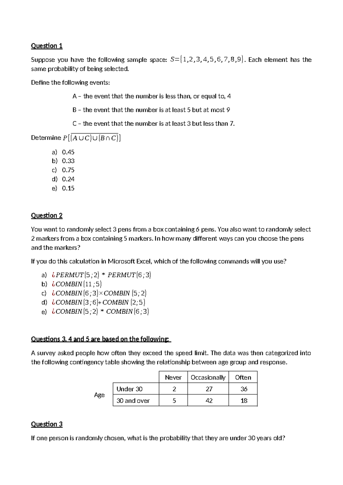 Practice Questions for Statistics 101: Probability & Distributions ...