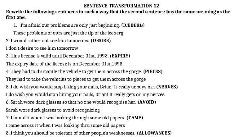 Sentence Transformation 12: Rewriting for Meaning Preservation - Studocu