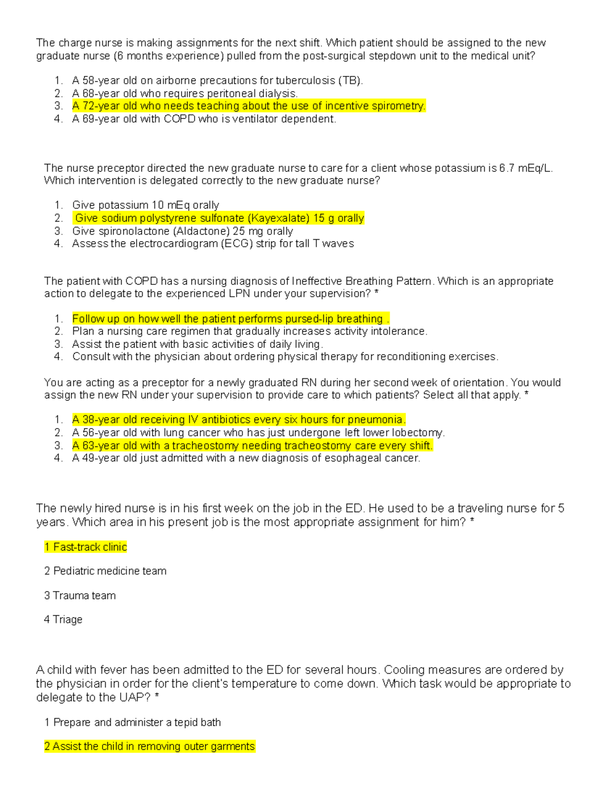 Nursing Delegation Scenarios: Assignments and Interventions - Studocu