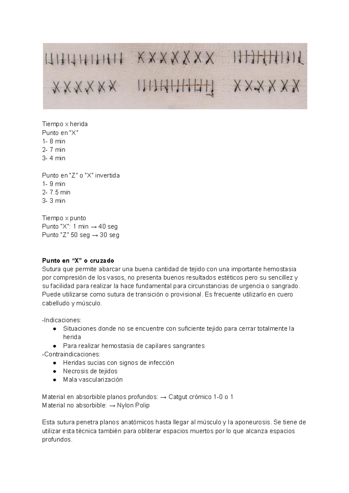 Suturas X y Z: Técnica y Tiempo de Aplicación en Urgencias - Studocu