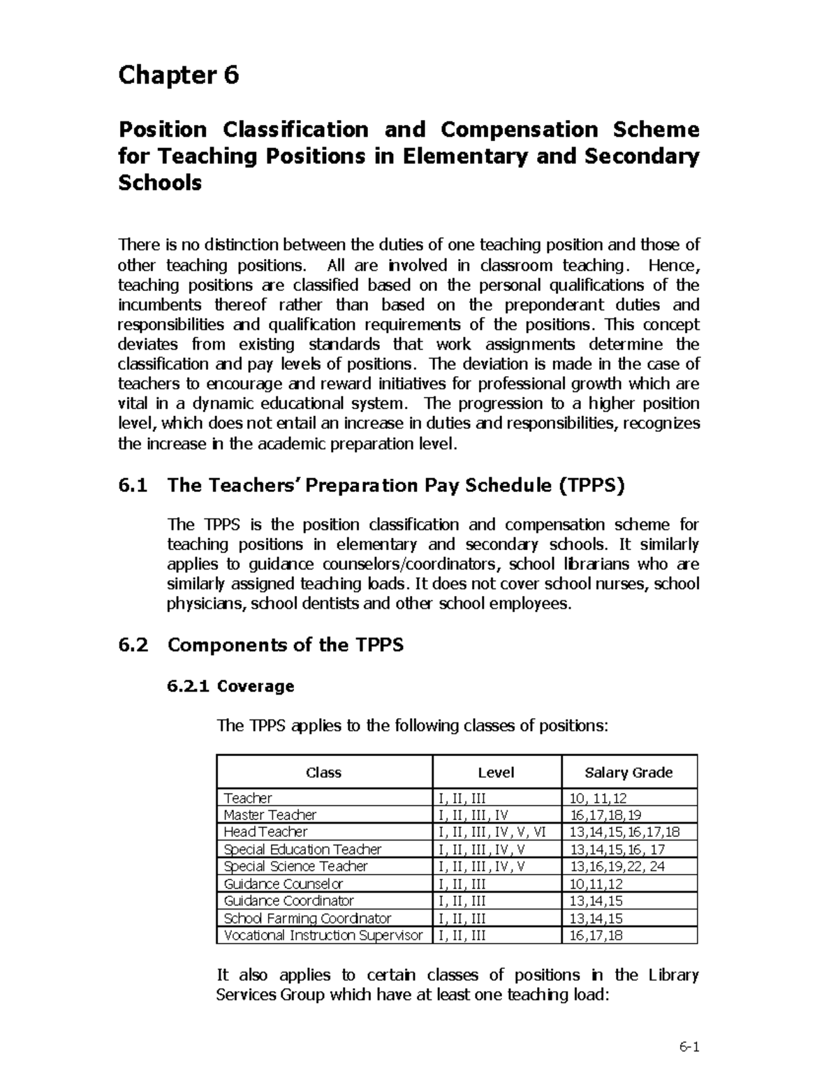 Manual on PCC Chapter 6: Classification & Compensation for Teachers - Studocu