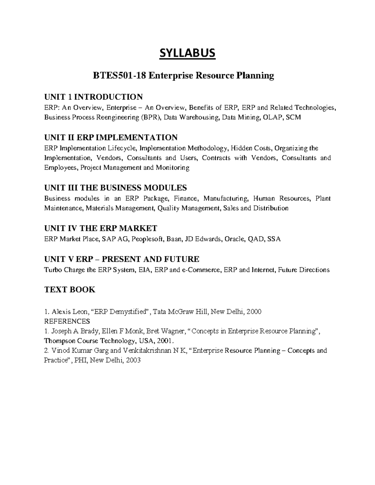 ERP Notes: An Overview of Enterprise Resource Planning Concepts - Studocu