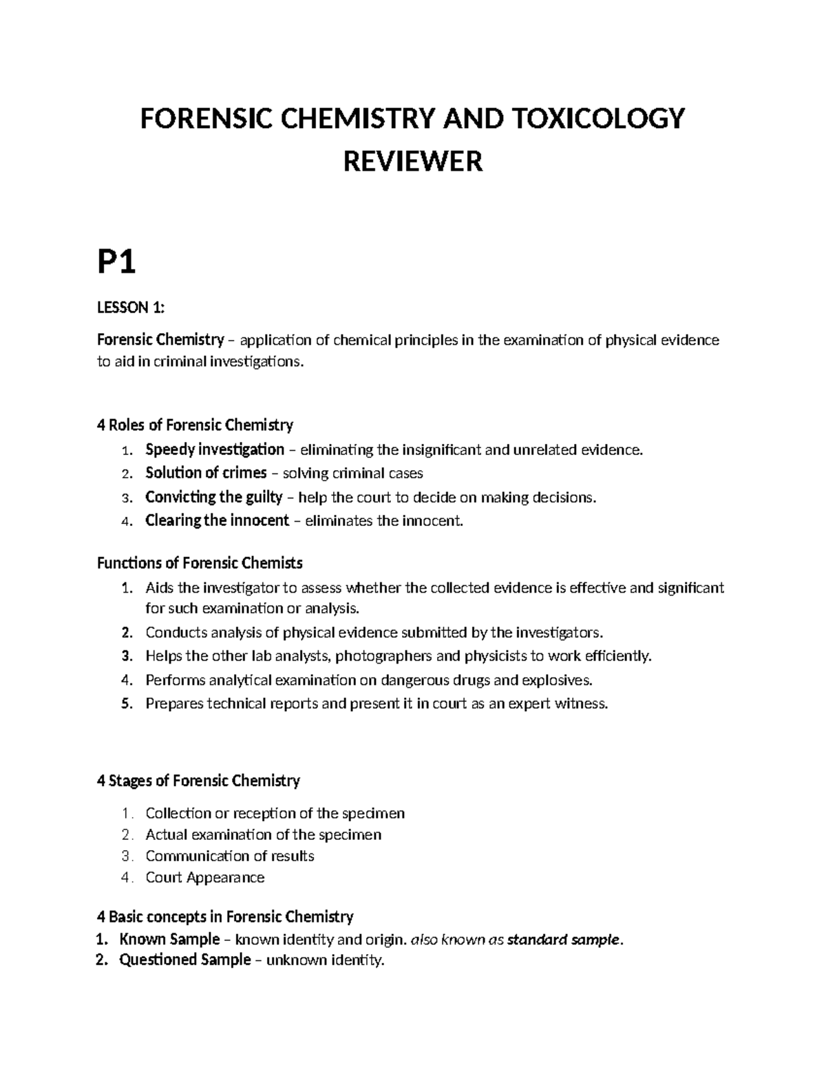 Forensic Chemistry and Toxicology Review: Final Exam P1 Insights - Studocu