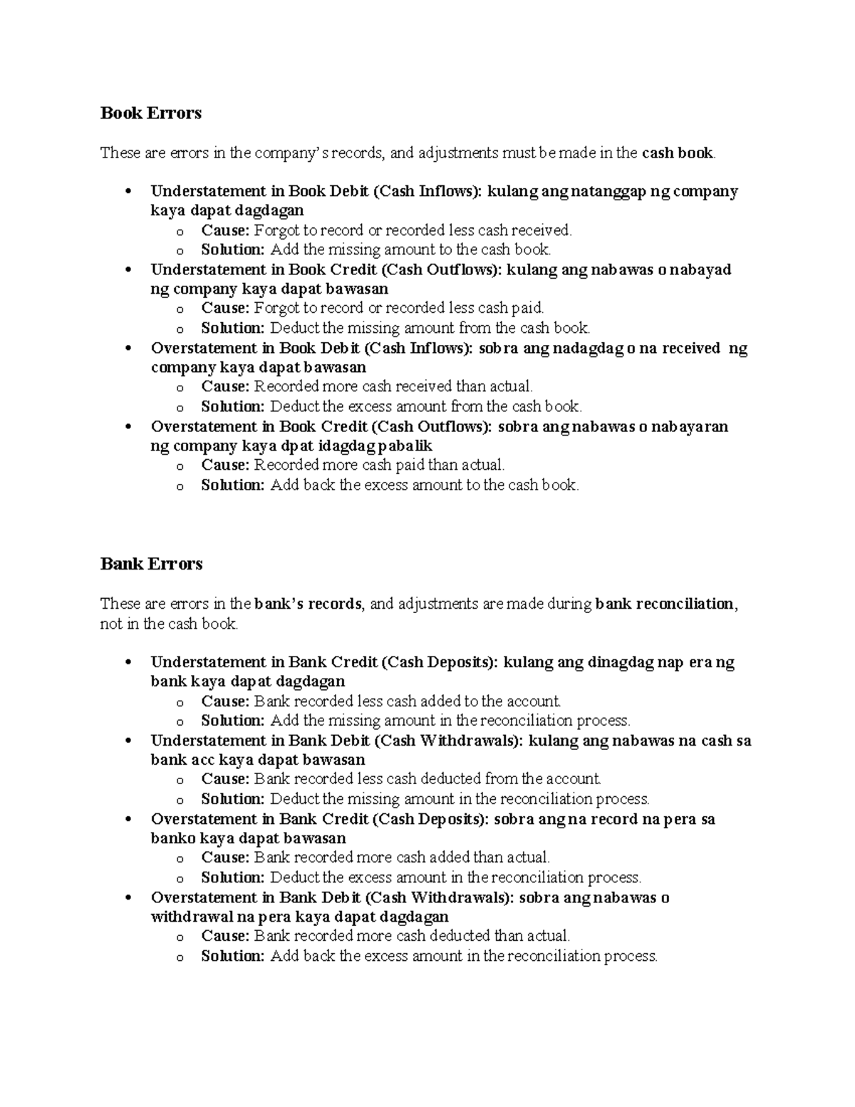 BOOK AND BANK Errors - ajsa - Book Errors These are errors in the ...