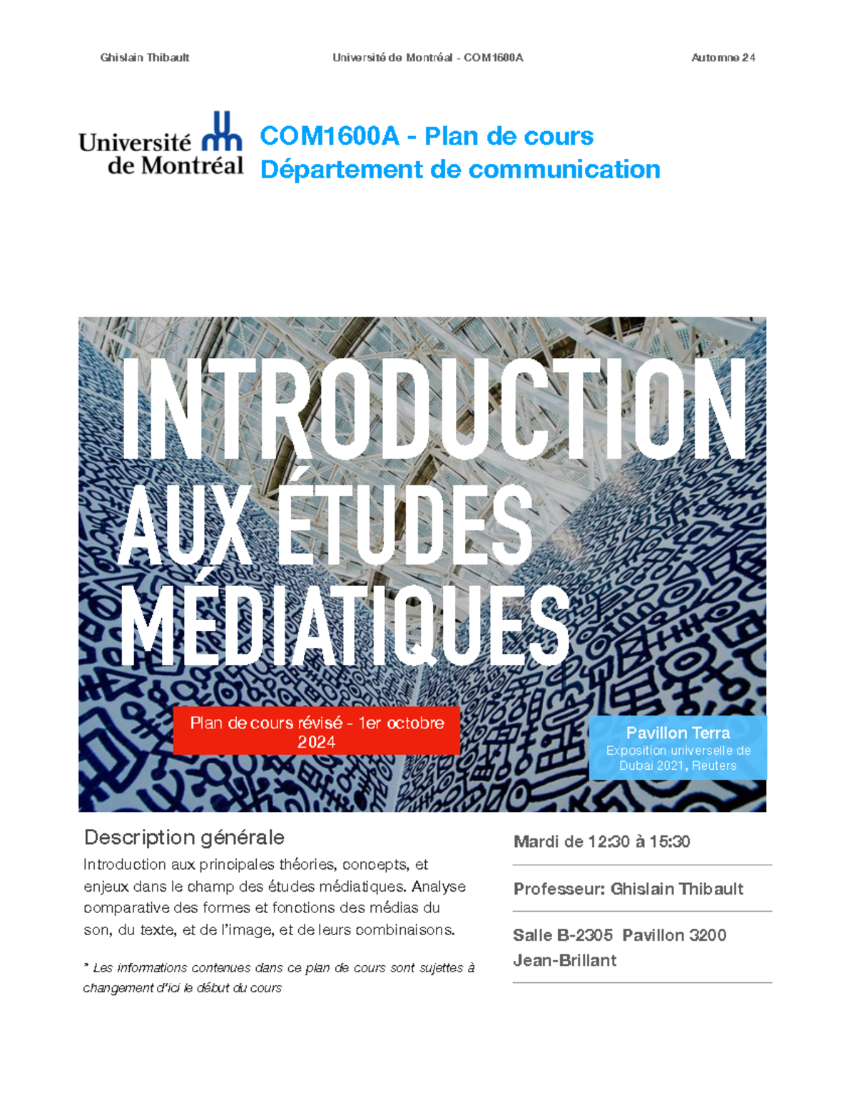 plan de cours COM1600 - udem - COM1600A - Plan de cours Département de ...
