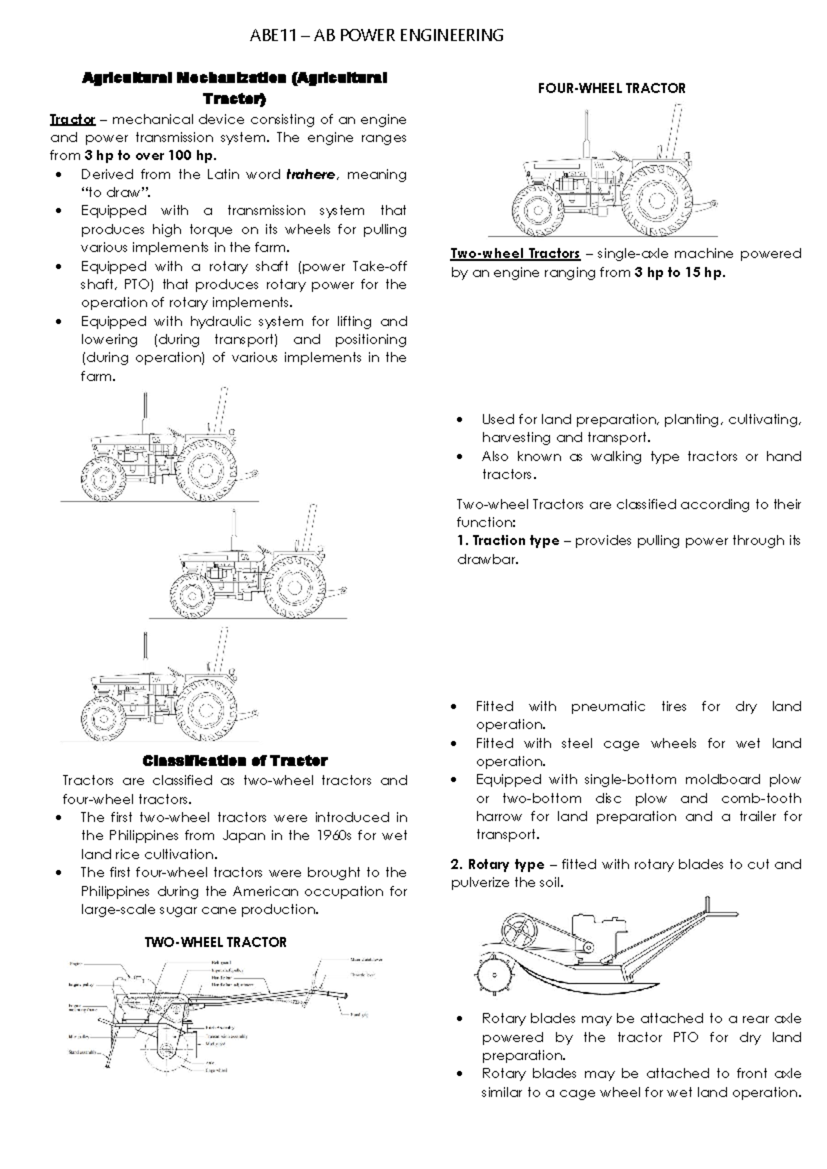 AB Power Engineering Notes: Tractors with Problems & Solutions - Studocu