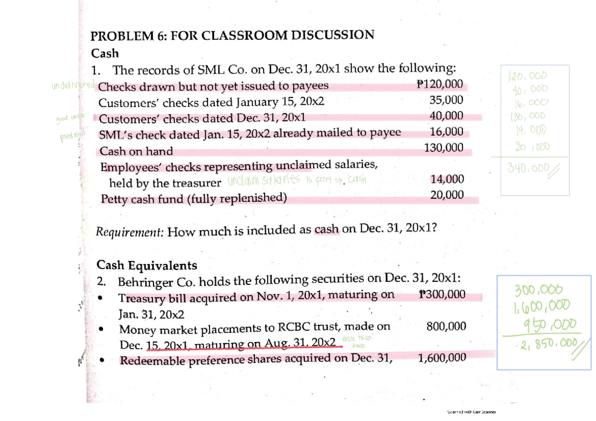 Cash and Cash Equivalents Analysis for SML Co. (ACCT 101) - Studocu