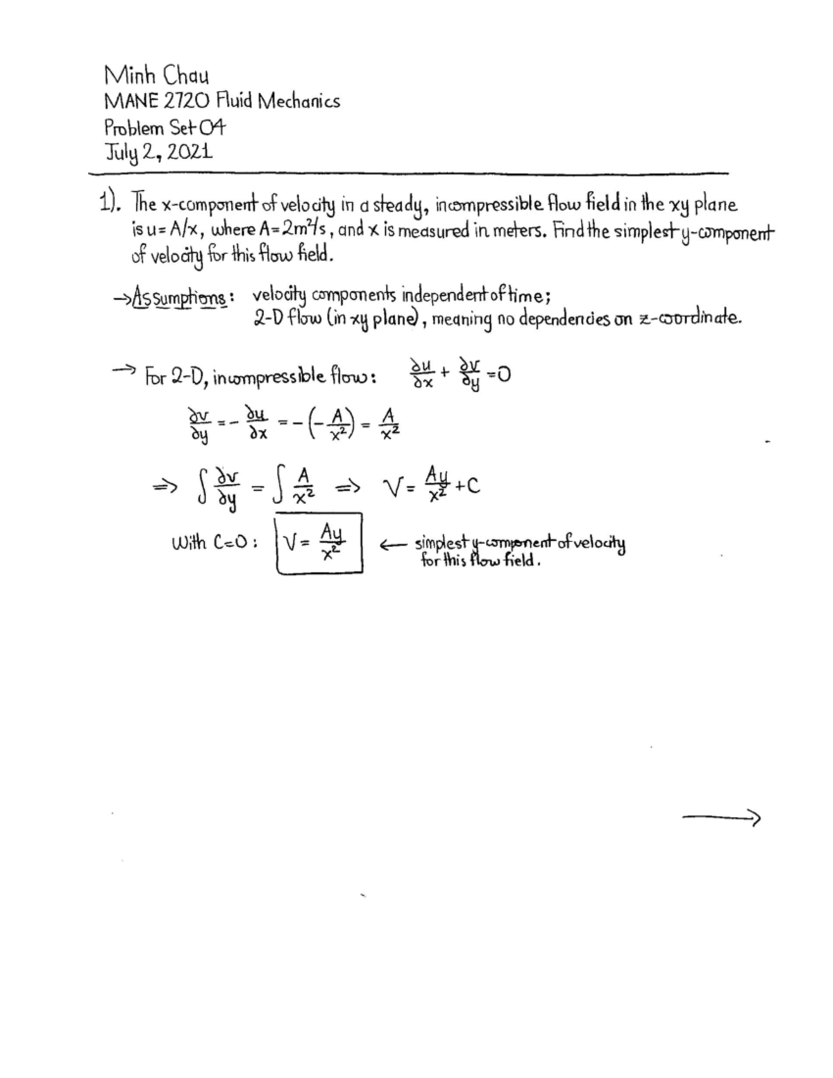 Homework 04 Answers - Minh Chau MANE 2720 Fluid Mechanics Problem Set ...