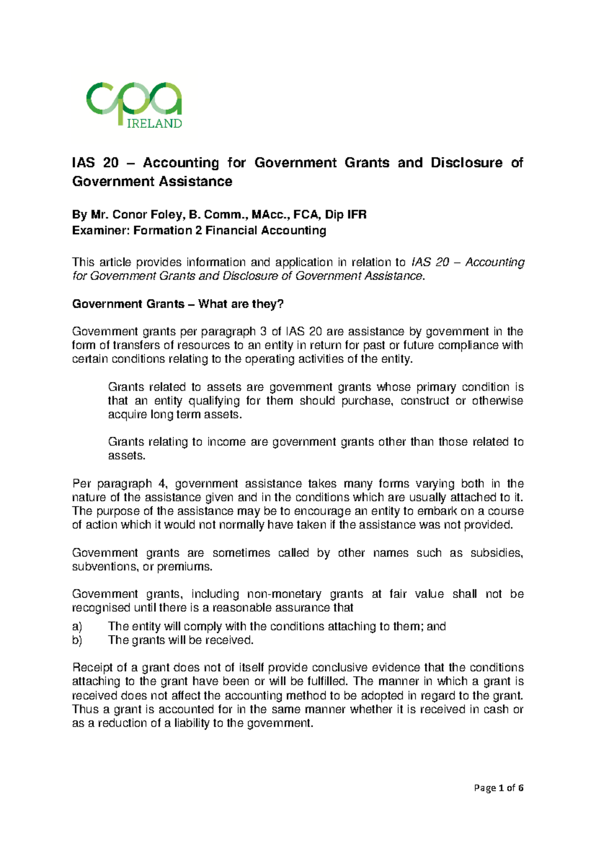"IAS 20: Accounting for Government Grants with Practical Examples ...