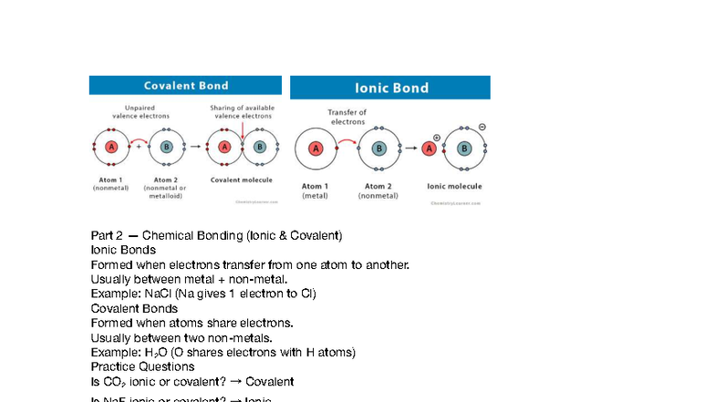 Practice chemistry note 2 - CHEM-CH116 - Part 2 — Chemical Bonding ...