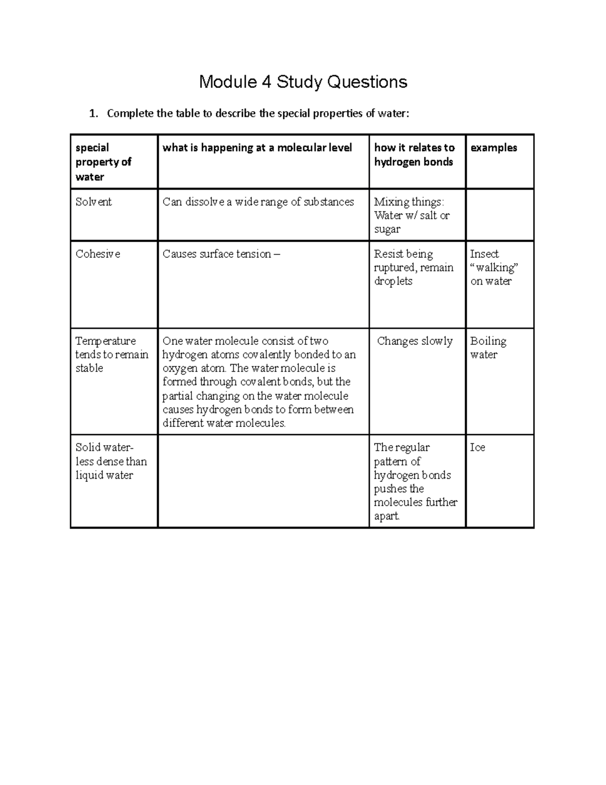 Module 4 study Questions - Module 4 Study Questions Complete the table ...