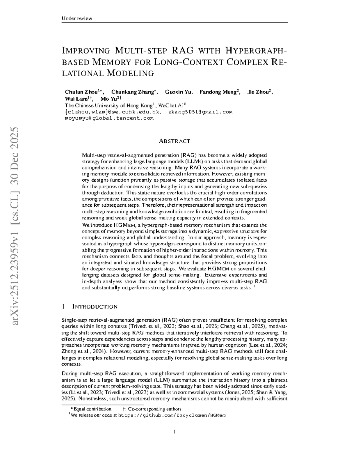 Improving Multi-Step RAG with Hypergraph Memory for Long Contexts ...
