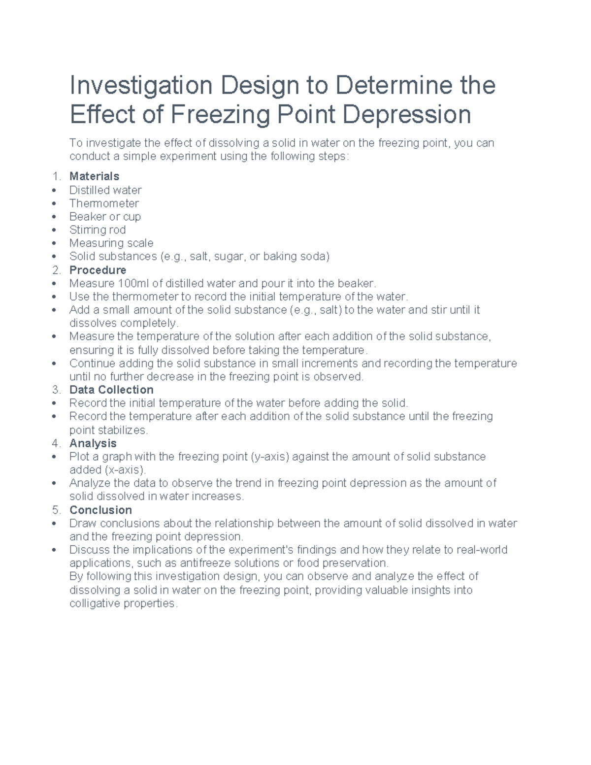 Investigation Design on Freezing Point Depression Effects - Studocu