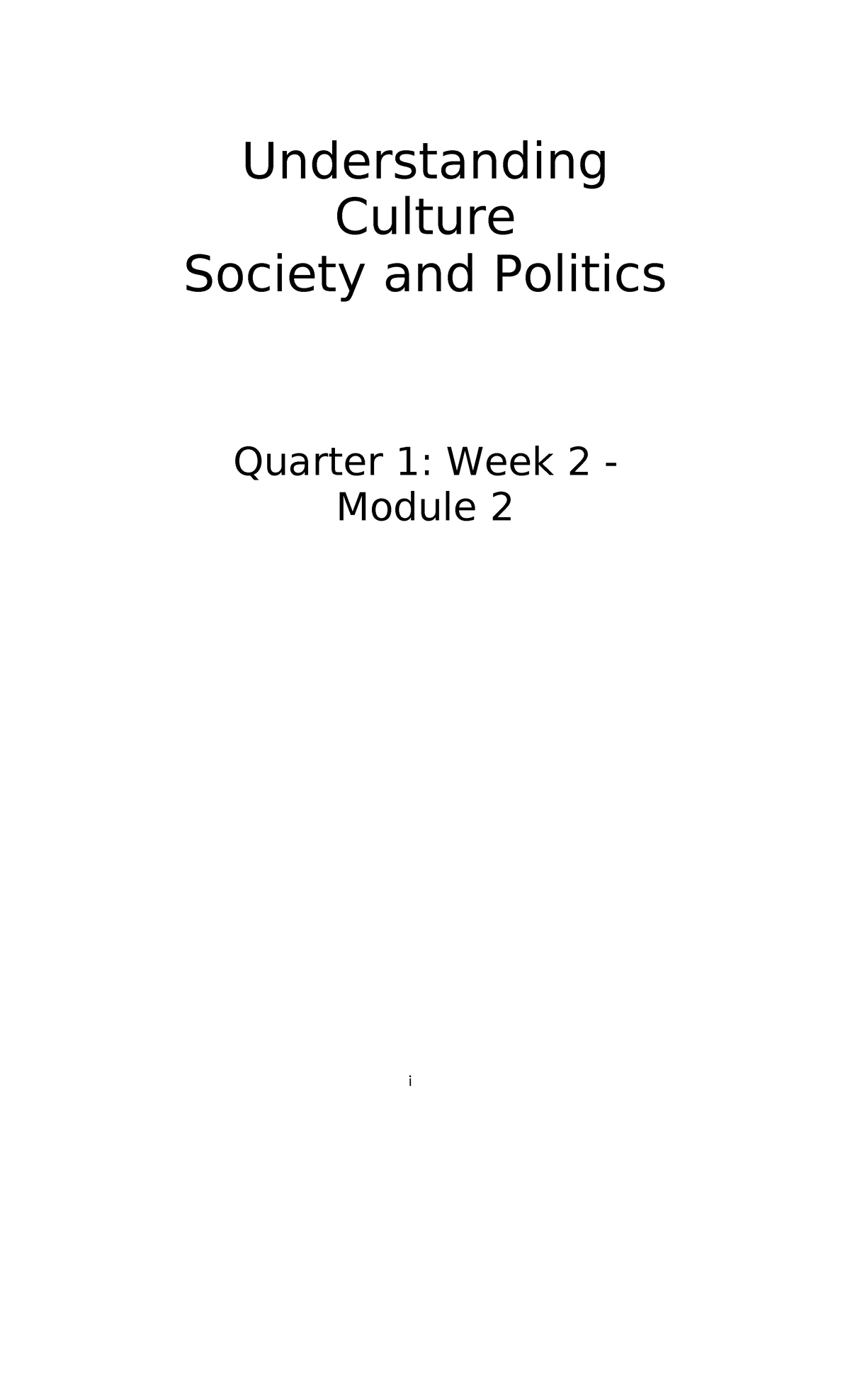 UCSP Module 2 - i Understanding Culture Society and Politics Quarter 1 ...