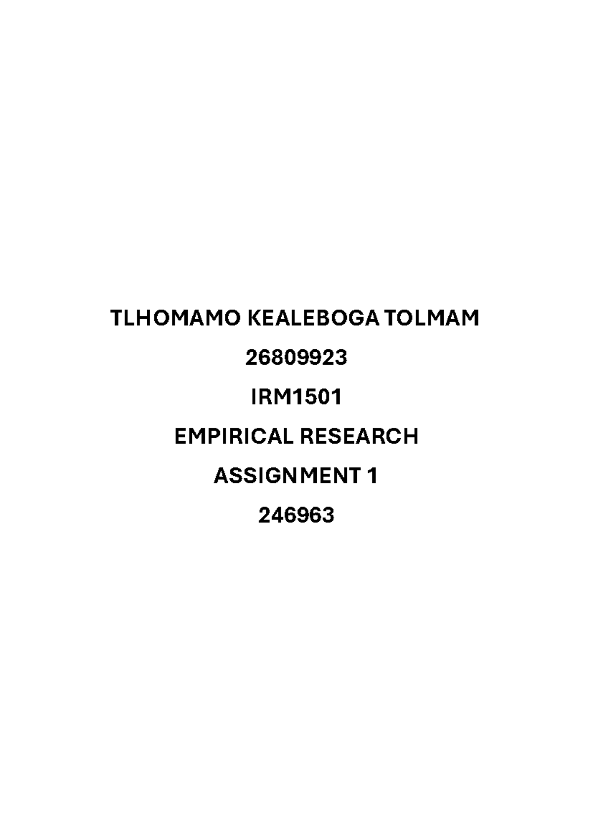 IRM1501 Empirical Research Assignment 1 Overview - Studocu