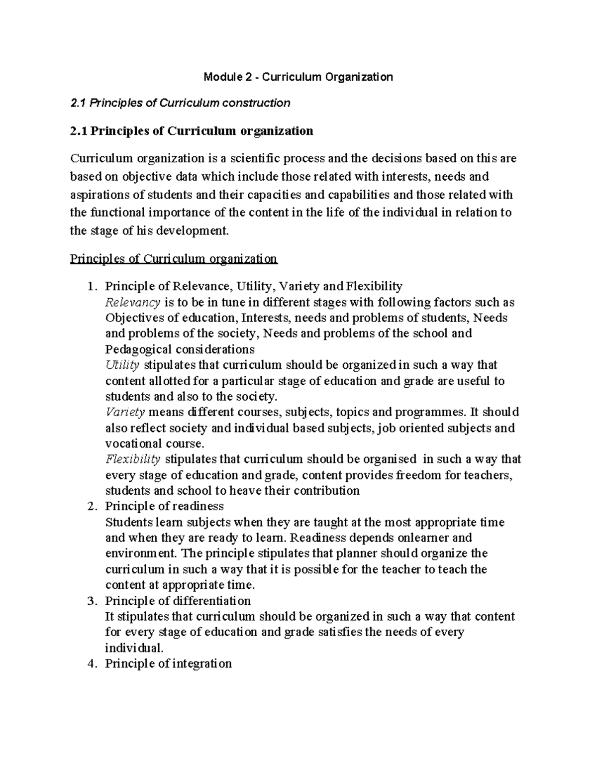 EDU 205.17 Module 2 - Principles & Approaches of Curriculum ...