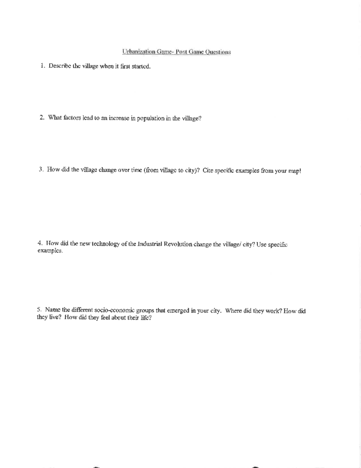 Ubanization Game - Post Game Questions - Urbanization Post Game ...