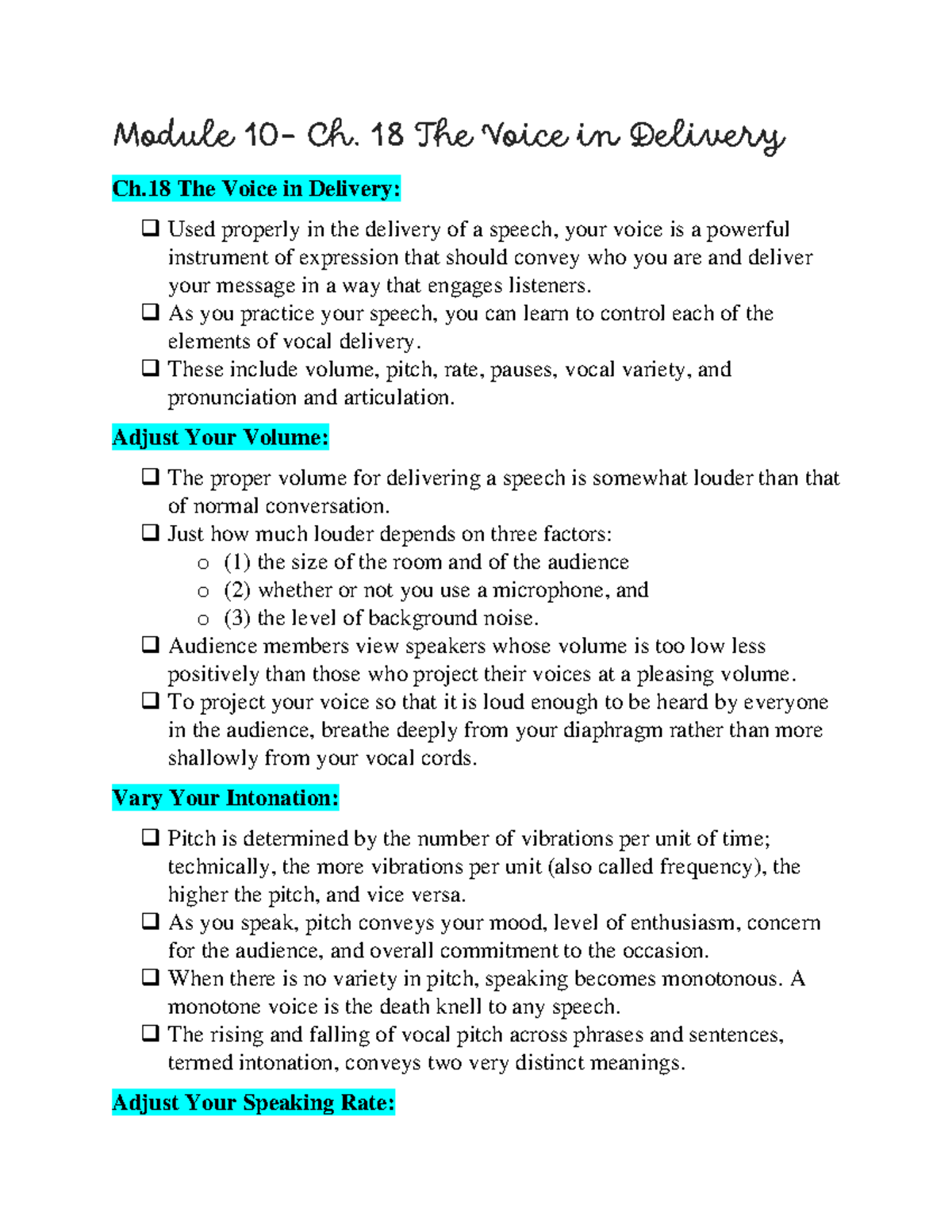 Public Speaking Notes - Ch. 18: The Voice in Delivery - Studocu
