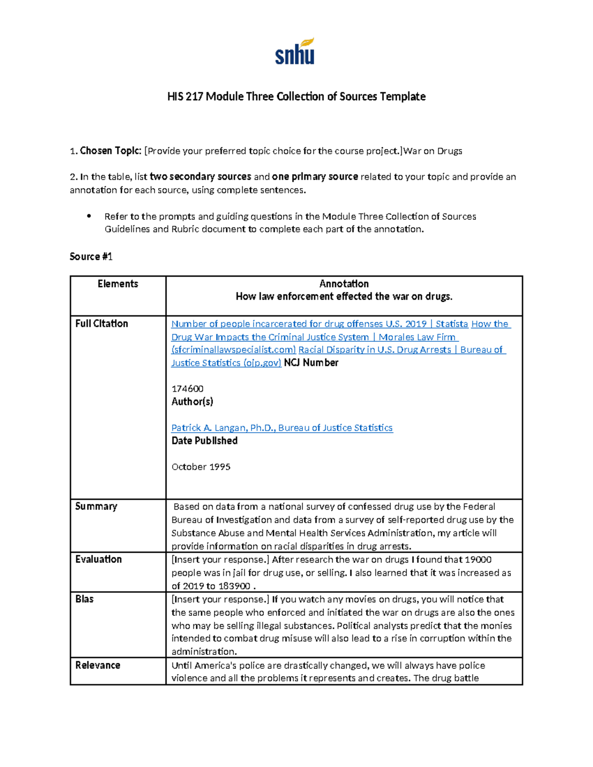 HIS 217 Module Three Collection of Sources Template - Chosen Topic ...